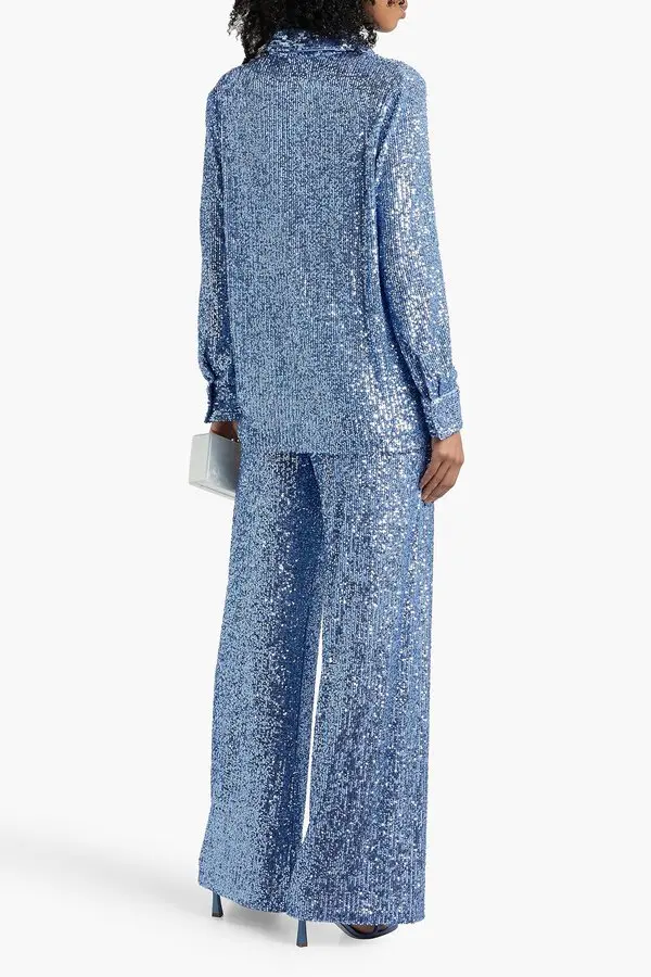 Naeem Khan Sequined Stretch-tulle Shirt - Light Blue