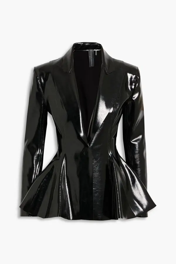 Norma Kamali Belted Glossed Peplum Blazer