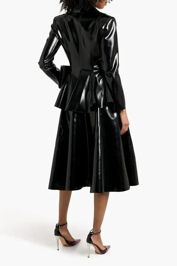 Norma Kamali Belted Glossed Peplum Blazer