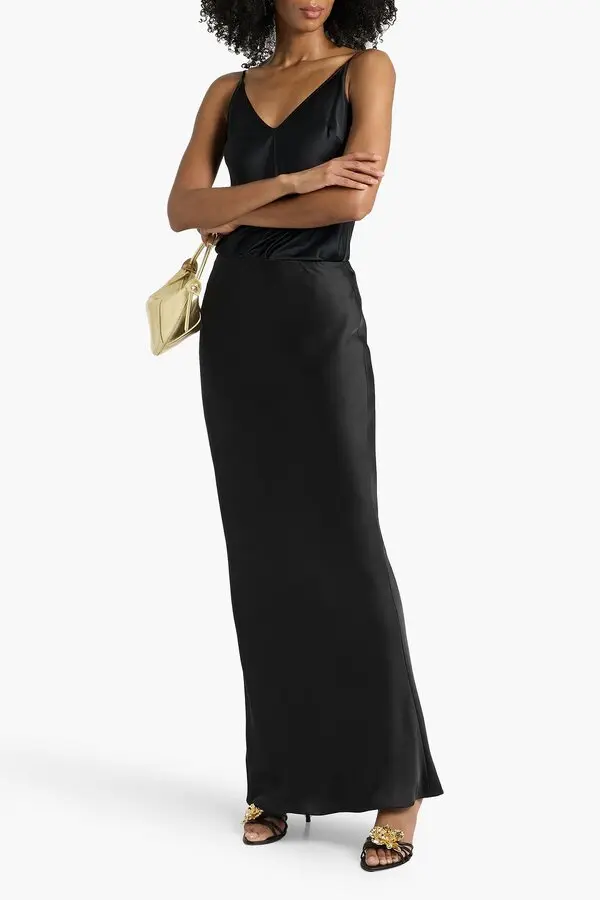 Norma Kamali Obie Satin Maxi Skirt - Black
