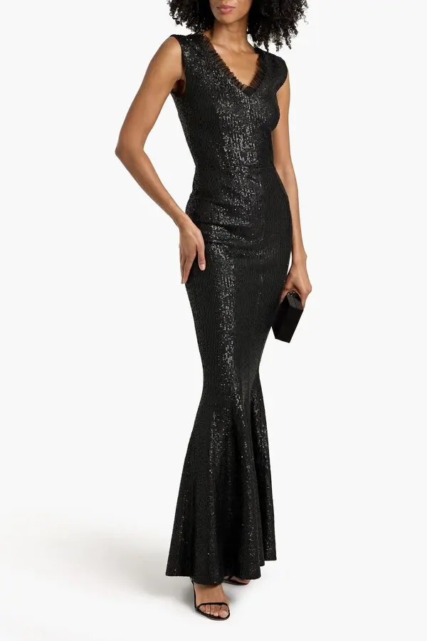 Norma Kamali Sequined Stretch-tulle Gown