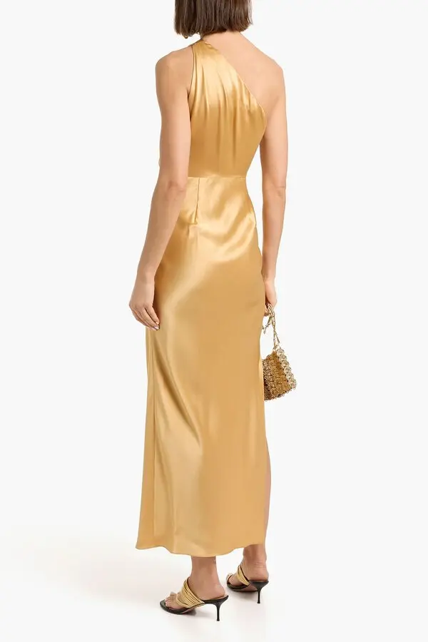 THE SEI One-shoulder Draped Silk-satin Maxi Dress