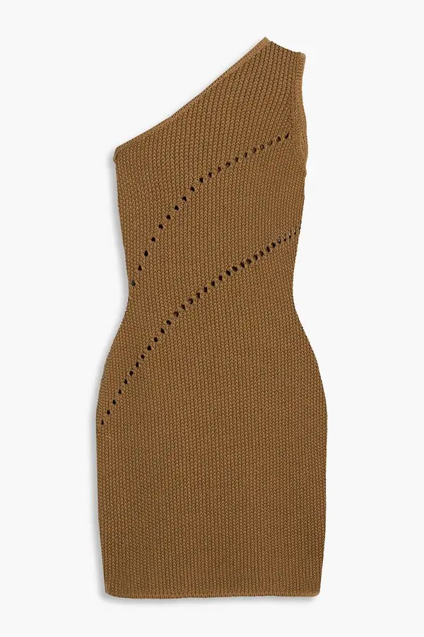 THE SEI One-shoulder Pointelle-knit Mini Dress - Light Brown