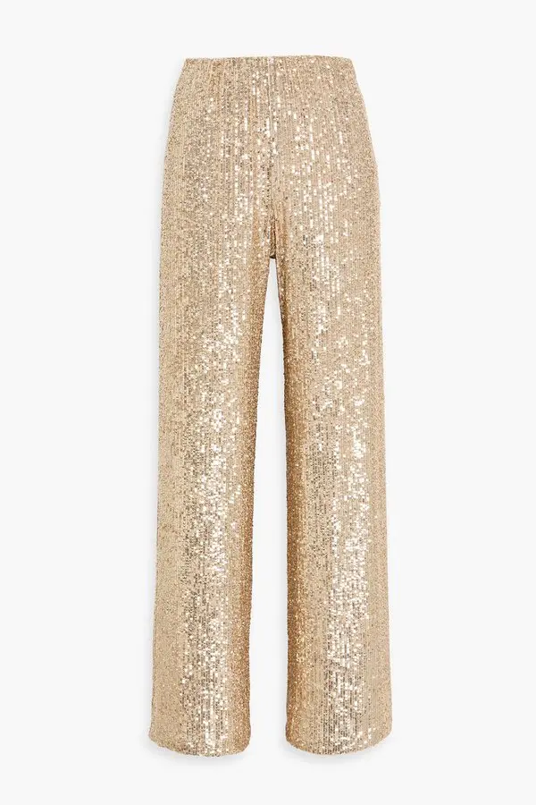 Naeem Khan Sequined Stretch-tulle Wide-leg Pants - Gold