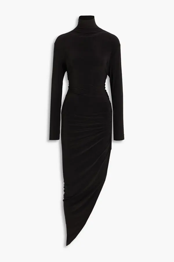 Norma Kamali Asymmetric Stretch-jersey Turtleneck Dress - Black