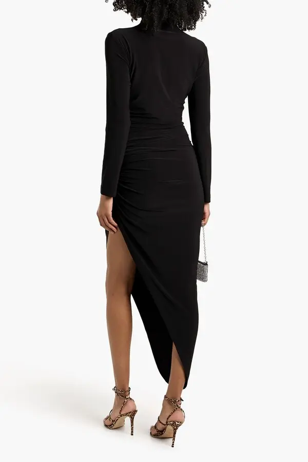 Norma Kamali Asymmetric Stretch-jersey Turtleneck Dress - Black