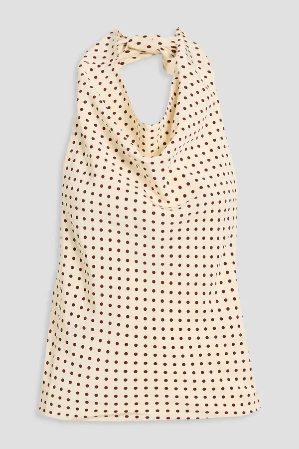 Matteau Draped Polkadot Halterneck Top - Cream