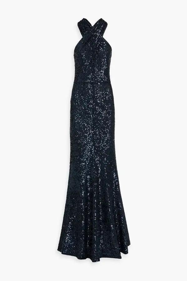 Naeem Khan Sequined Stretch-tulle Gown - Navy