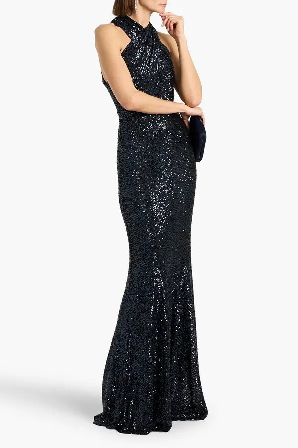 Naeem Khan Sequined Stretch-tulle Gown - Navy