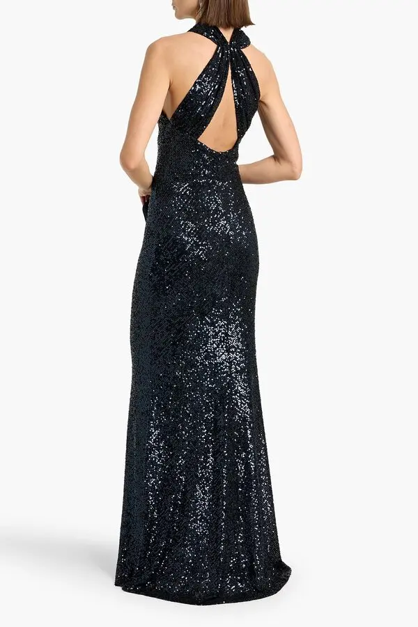 Naeem Khan Sequined Stretch-tulle Gown - Navy