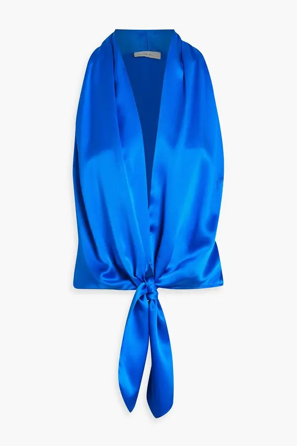 THE SEI Tie-front Silk-satin Top - Bright Blue