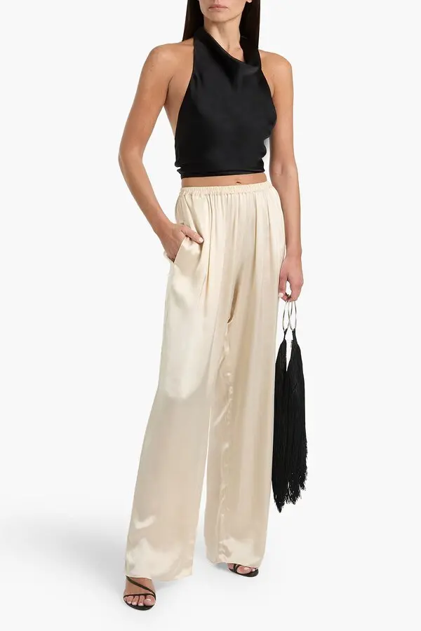 Matteau Draped Satin Halterneck Top - Black