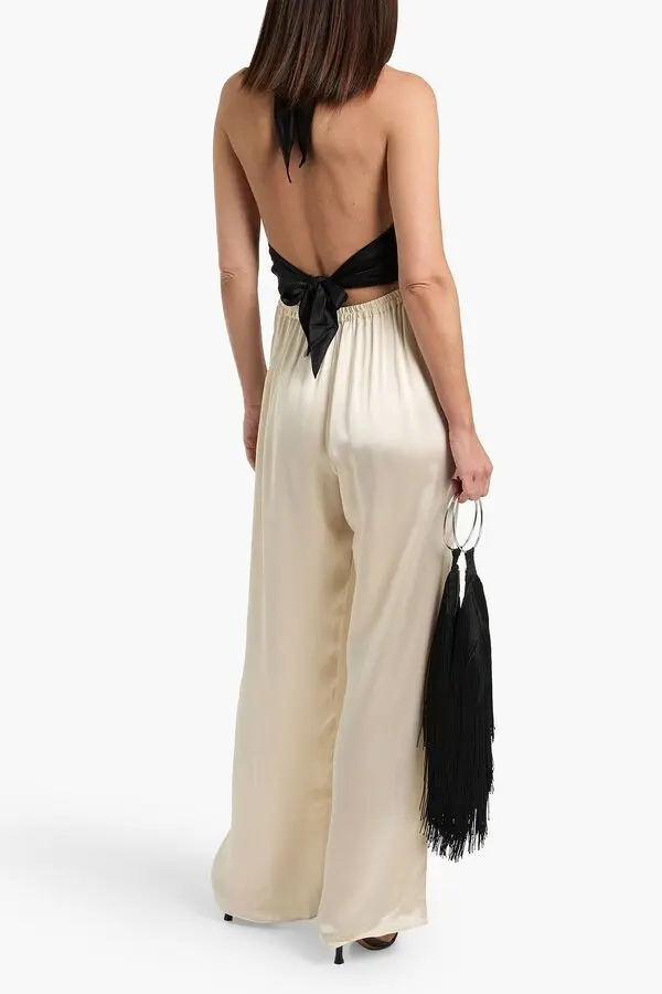 Matteau Draped Satin Halterneck Top - Black
