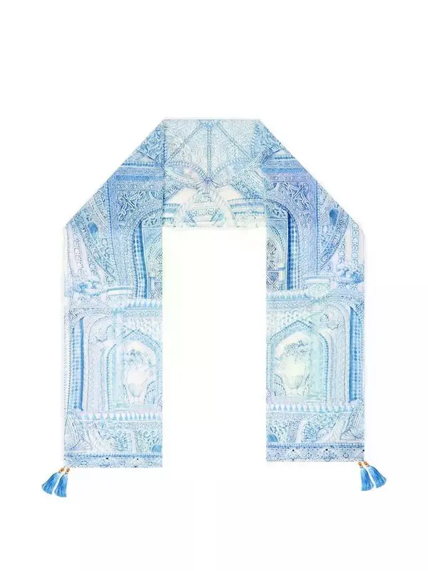 Camilla The Hum Of The Alhambra Tassel-detail Scarf - Blue