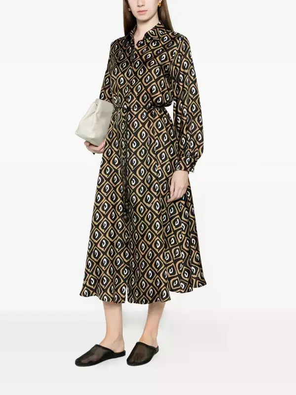 Max Mara Printed Midi Shirt Dress - Black