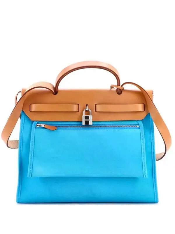 Hermès Herbag Zip Verso Leather And Toile 31 Shoulder Bag