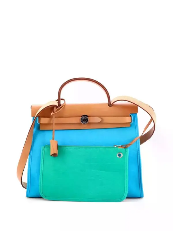 Hermès Herbag Zip Verso Leather And Toile 31 Shoulder Bag