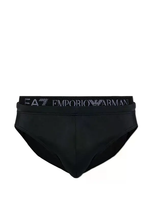 EA7 Logo-waistband Swim Briefs - Black