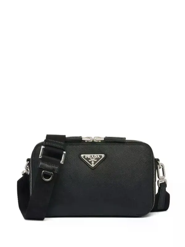 Prada Logo-plaque Top-zip Shoulder Bag - Black
