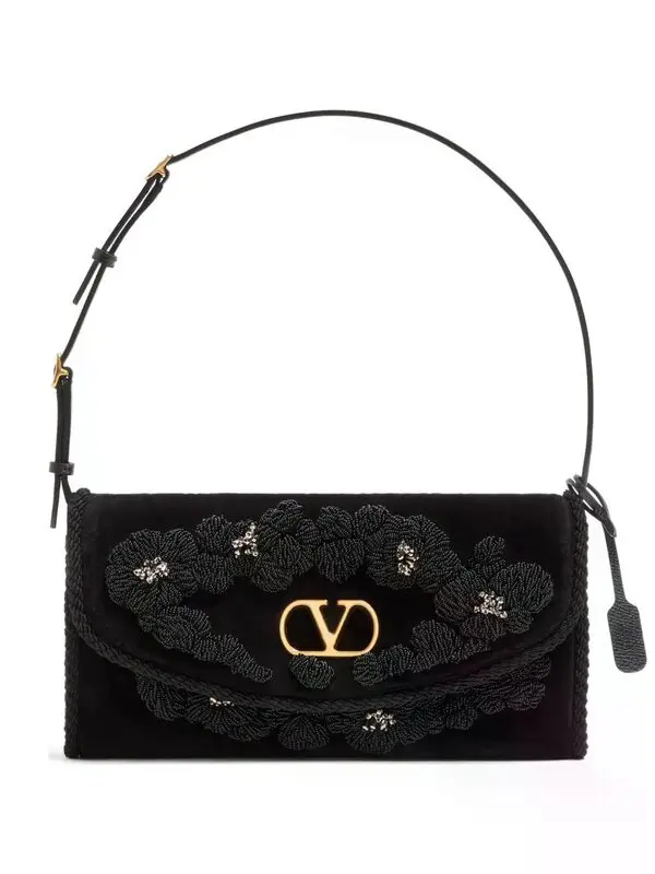 Valentino Garavani Devain Small Embroidered Velvet Shoulder Bag