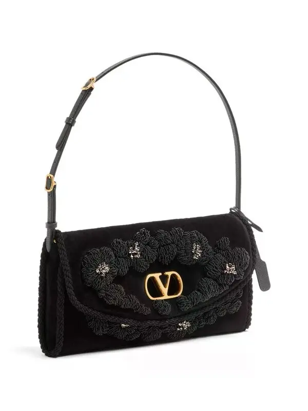 Valentino Garavani Devain Small Embroidered Velvet Shoulder Bag