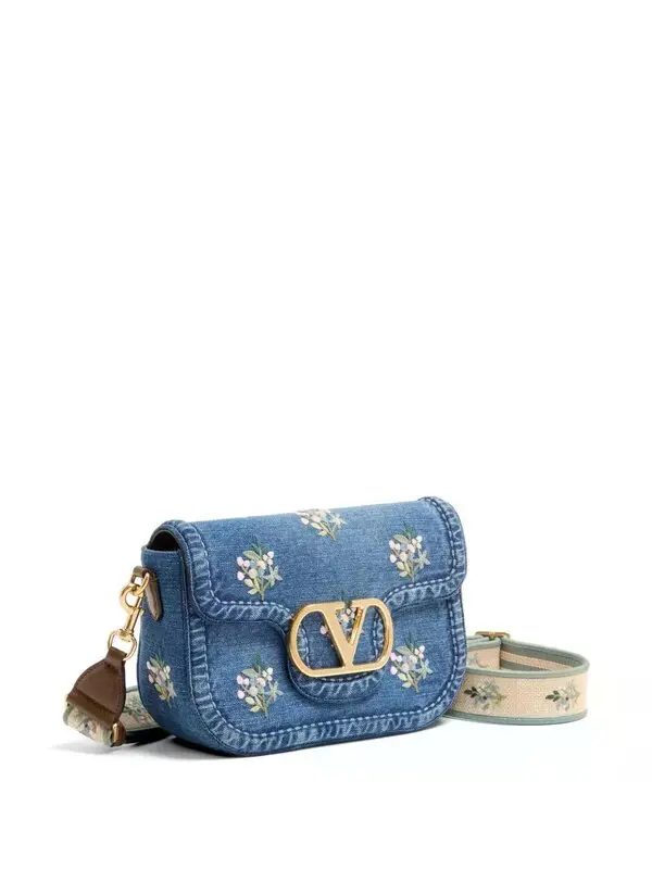 Valentino Garavani Alltime Medium Shoulder Bag In Embroidered Denim - Blue