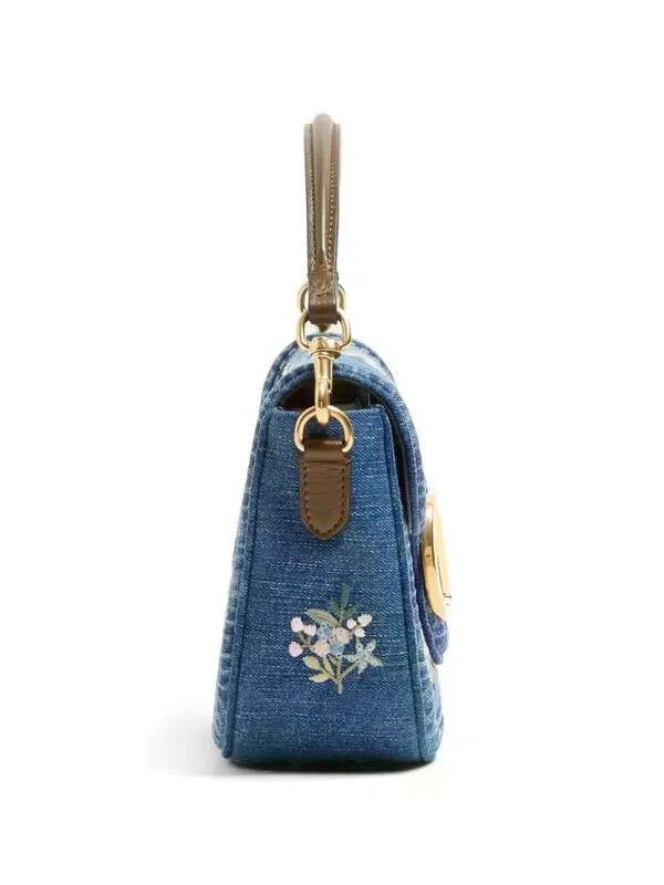 Valentino Garavani Alltime Medium Shoulder Bag In Embroidered Denim - Blue