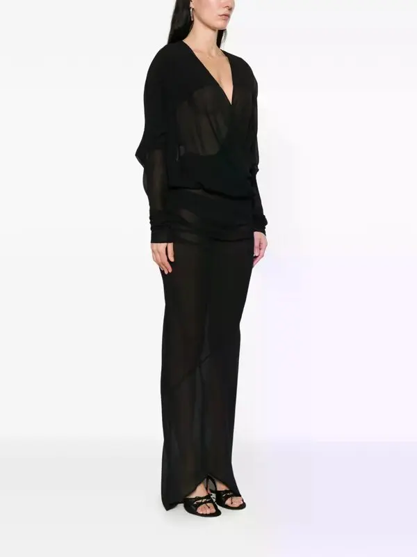 ENTIRE STUDIOS Sheer Panel V-neck Maxi Wrap Dress
