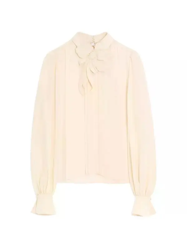 Valentino Garavani Embroidered Crepe De Chine Blouse - Neutrals
