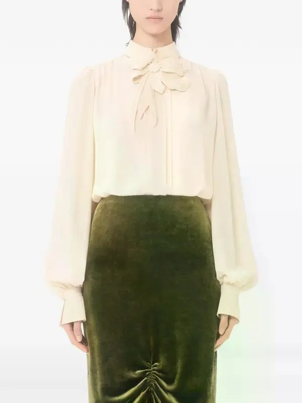 Valentino Garavani Embroidered Crepe De Chine Blouse - Neutrals