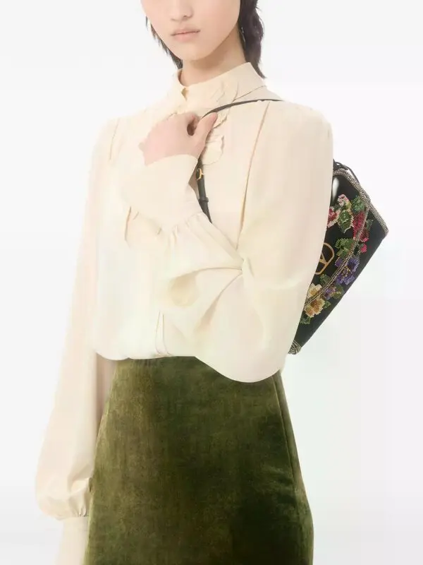 Valentino Garavani Embroidered Crepe De Chine Blouse - Neutrals
