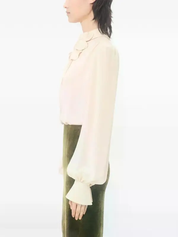 Valentino Garavani Embroidered Crepe De Chine Blouse - Neutrals