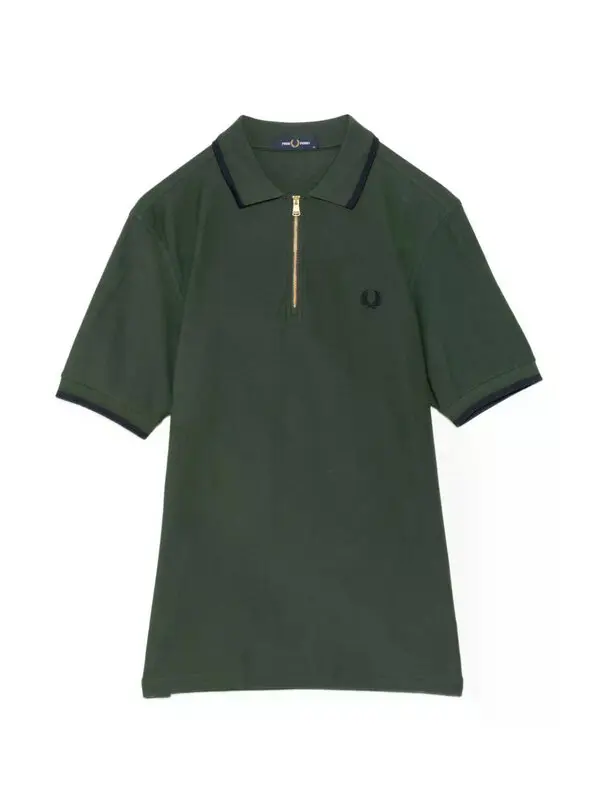 Fred Perry Logo-embroidered Half-zip Polo Shirt - Green