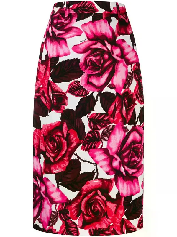 Prada Rose Print Pencil Skirt - Pink