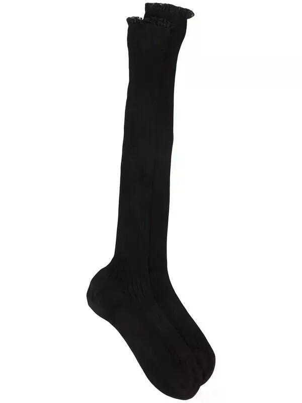 Prada Lace Trim Knee-length Socks - Black