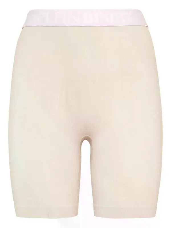 PLEIN SPORT Ribbed Logo Seamless Biker Shorts - Neutrals