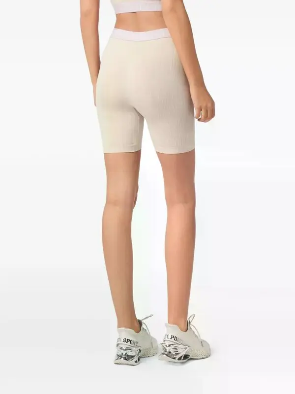 PLEIN SPORT Ribbed Logo Seamless Biker Shorts - Neutrals