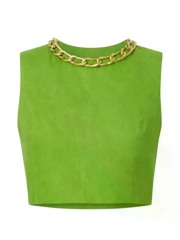 Elisabetta Franchi Sleeveless Cropped Top With Jewel Chain Detail - Green