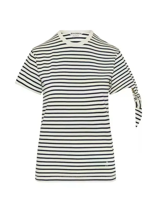 JW Anderson Striped Tie-sleeve T-shirt - Neutrals