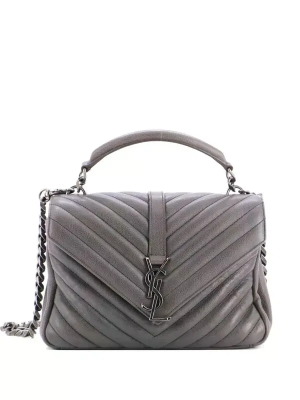 Saint Laurent Classic Monogram College Matelasse Chevron Leather Medium Crossbody Bag - Grey