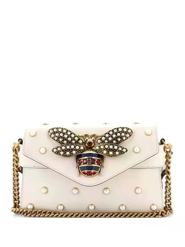 Gucci Broadway Pearly Bee Embellished Mini Shoulder Bag - White