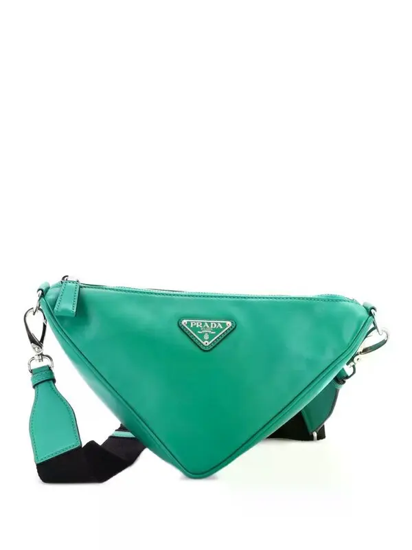 Prada Triangle Logo Zip Leather Crossbody Bag - Green