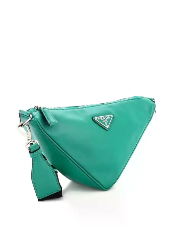 Prada Triangle Logo Zip Leather Crossbody Bag - Green