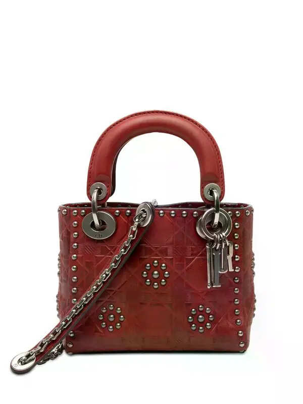 Dior 2017 Embossed Calfskin Cannage Studded Flower Lady Satchel
