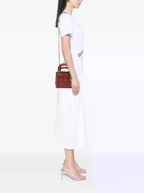Dior 2017 Embossed Calfskin Cannage Studded Flower Lady Satchel
