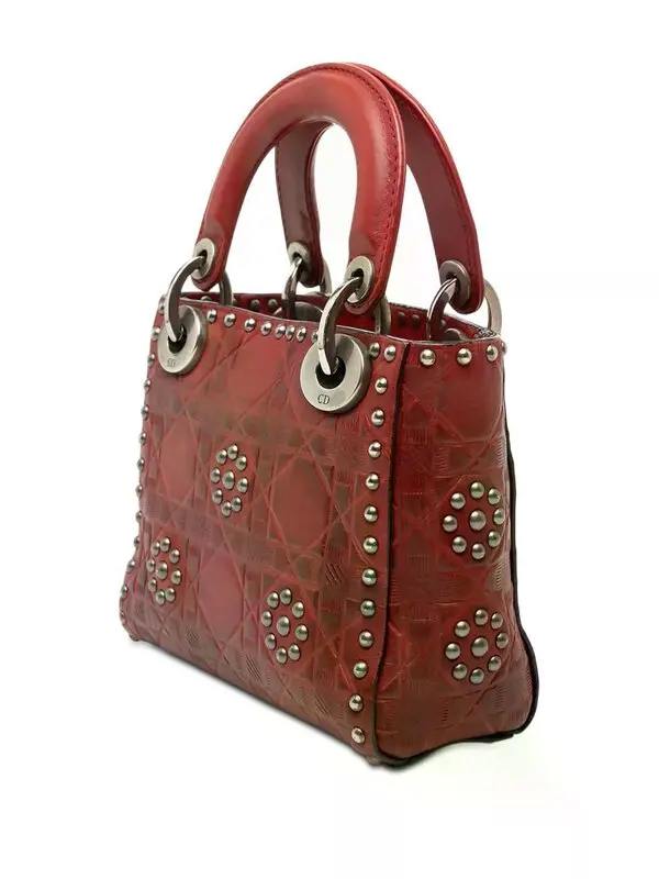 Dior 2017 Embossed Calfskin Cannage Studded Flower Lady Satchel