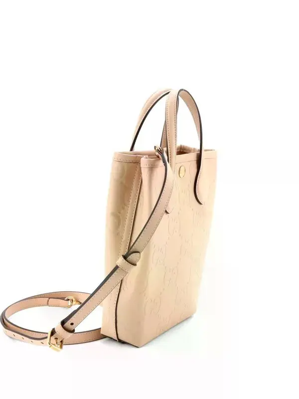 Gucci Vertical Gg Embossed Leather Mini Tote Bag - Neutrals