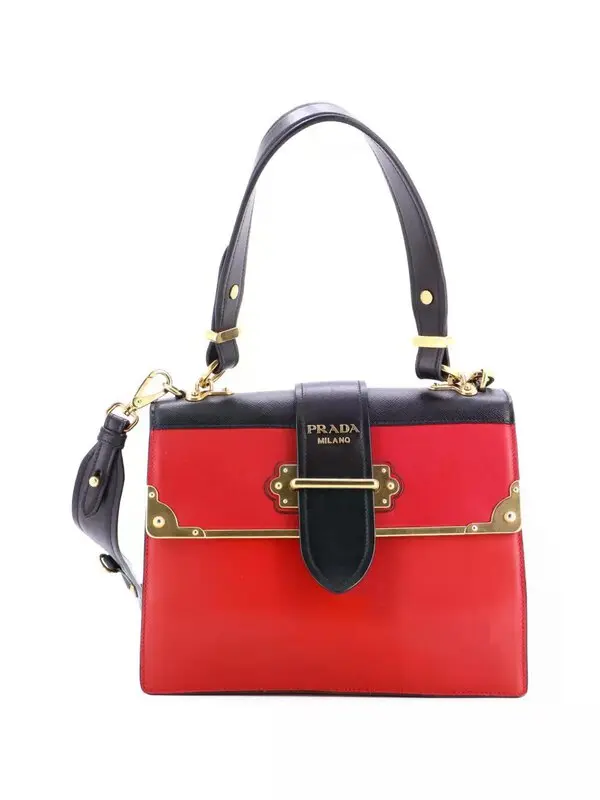 Prada Cahier Convertible City Calf And Saffiano Medium Shoulder Bag - Red