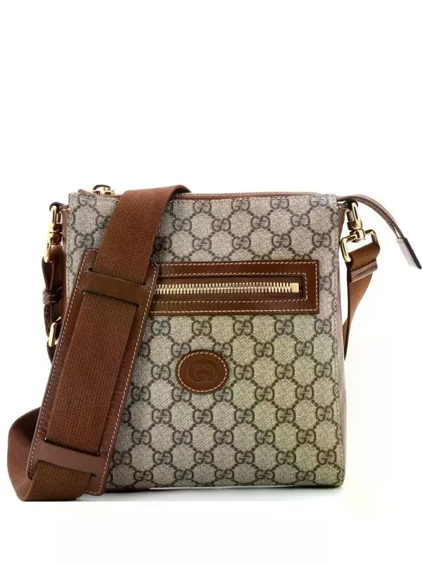 Gucci Interlocking G Patch Zip Messenger Bag - Brown