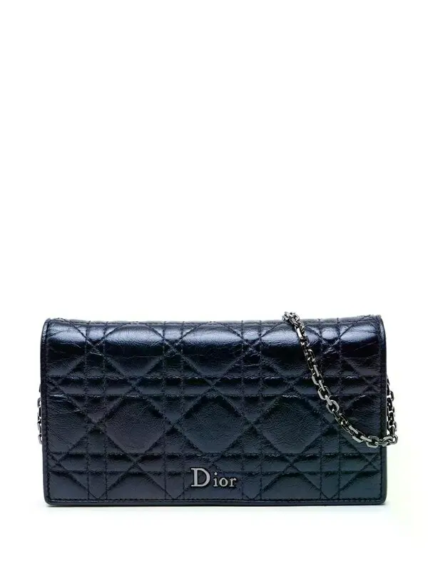 Dior 2016 Crinkled Lambskin Cannage Lady Wallet On Chain - Blue